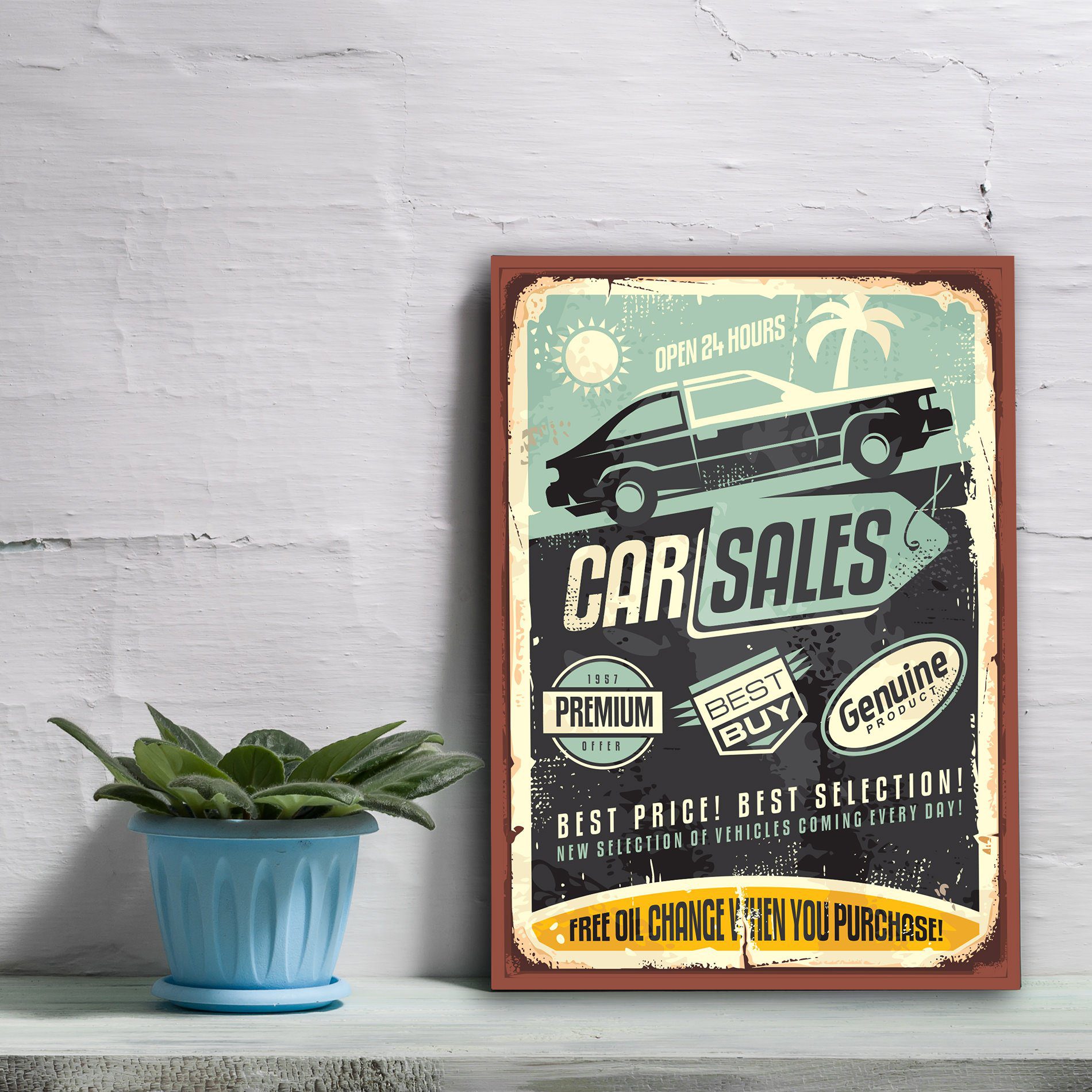 Placa Decorativa Vintage Carros Car Sales 30x40cm